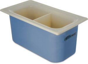 carlisle foodservice products coldmaster coolcheck plastic food pans, divided for catering, kitchens, restaurants, 3.4 quarts, white, blue