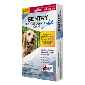 sentry fiproguard plus for dogs, flea and tick prevention for dogs (45-88 pounds), includes 6 month supply of topical flea treatments