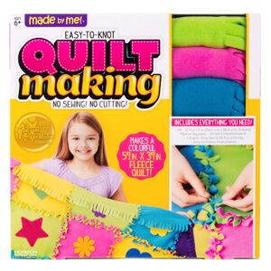 made by me easy to knot quilt making kit by horizon group usa, no sewing, no cutting, 59 in. x 39 in. fleece blanket, pre-cut squares & felt decals (57964f)