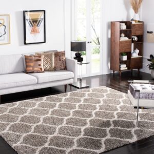 safavieh hudson shag collection area rug - 8' x 10', grey & ivory, moroccan ogee trellis design, non-shedding & easy care, 2-inch thick ideal for high traffic areas in living room, bedroom (sgh280b)