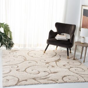 safavieh florida shag collection area rug - 9' square, cream & beige, scroll design, non-shedding & easy care, 1.2-inch thick ideal for high traffic areas in living room, bedroom (sg455-1113)