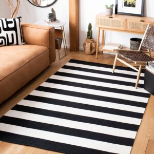 SAFAVIEH Montauk Collection Area Rug - 8' x 10', Navy & Ivory, Handmade Flat Weave Boho Farmhouse Cotton Stripe, Ideal for High Traffic Areas in Living Room, Bedroom (MTK712H)