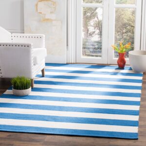 SAFAVIEH Montauk Collection Area Rug - 8' x 10', Navy & Ivory, Handmade Flat Weave Boho Farmhouse Cotton Stripe, Ideal for High Traffic Areas in Living Room, Bedroom (MTK712H)