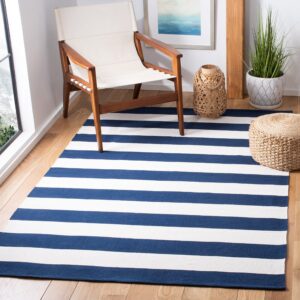 safavieh montauk collection area rug - 8' x 10', navy & ivory, handmade flat weave boho farmhouse cotton stripe, ideal for high traffic areas in living room, bedroom (mtk712h)