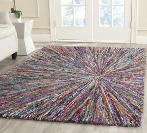 safavieh nantucket collection area rug - 5' x 8', multi, handmade boho abstract burst cotton, ideal for high traffic areas in living room, bedroom (nan319a)