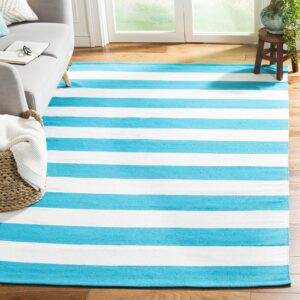 safavieh montauk collection accent rug - 4' x 6', turquoise & ivory, handmade flat weave boho farmhouse cotton stripe, ideal for high traffic areas in entryway, living room, bedroom (mtk712n)