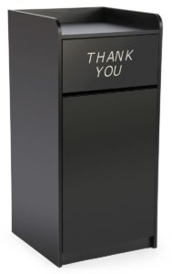 36 gallon restaurant fast food trash bin, receptacle with door, tray holder (black melamine)