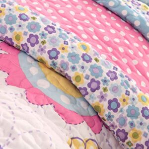 Mi Zone Kids Crazy Daisy Bedding For Girls Reversible Quilt Set - Sky Blue, Pink , Flowers, Butterfly, Polka Dots Reverse – Ultra Soft Microfiber Coverlet, Twin 3 Piece