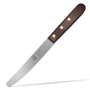 icel steak knives – serrated steak knife with rounded tip – serrated knife with high carbon steel blade and rosewood handle – kitchen knives for party, restaurant, dinner