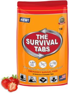 s.o.s. rations emergency food ration survival tabs- 2 days package gluten free and non-gmo 25 years shelf life (24-tab pouch - strawberry)