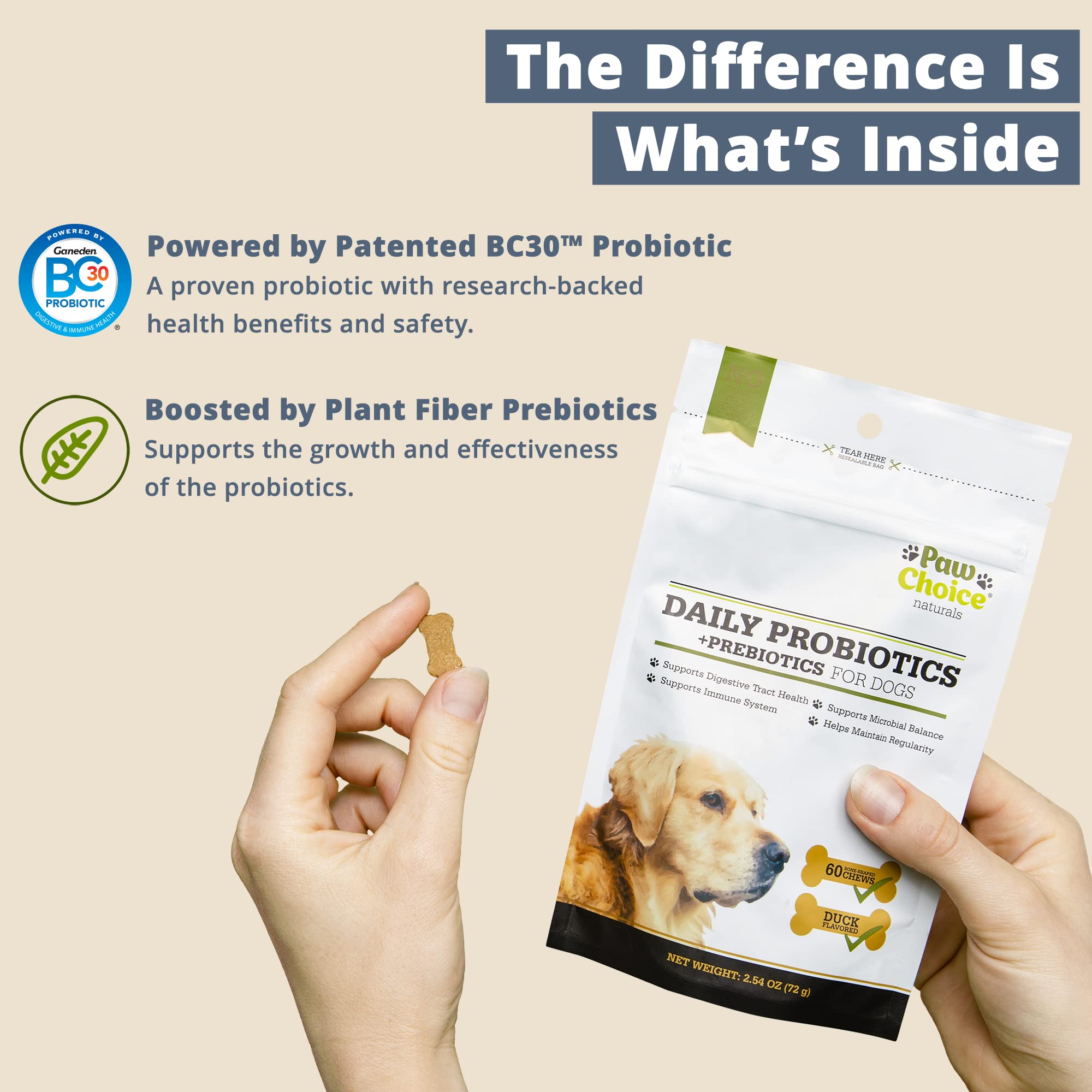 Paw Choice Probiotics for Dogs with Prebiotics - Daily Chews for Digestion, Regularity, Diarrhea Relief, Plus Supports Immune System and Health - Natural Supplement and Treat Made in USA