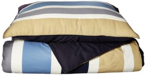 nautica - queen duvet cover set, cotton reversible bedding with button closure, stylish home decor (bradford navy/khaki, queen)