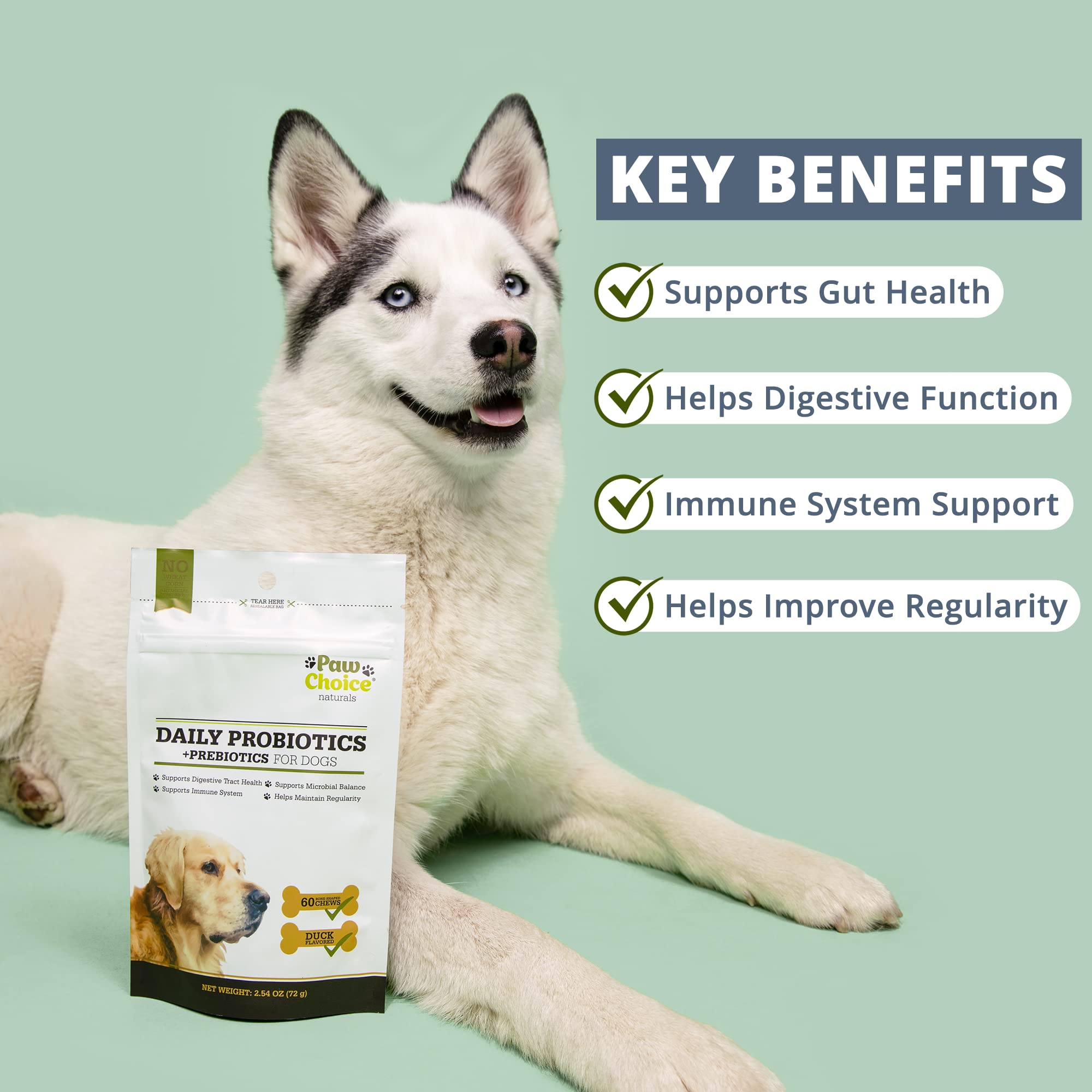 Paw Choice Probiotics for Dogs with Prebiotics - Daily Chews for Digestion, Regularity, Diarrhea Relief, Plus Supports Immune System and Health - Natural Supplement and Treat Made in USA