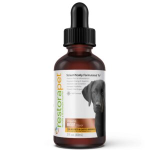 restorapet 1-pack dog & cat beef liquid multivitamin | dog arthritis pain relief | hip & joint vitamins for dogs - anti inflammatory supplement for dogs & cats | organic & non-gmo, vet approved