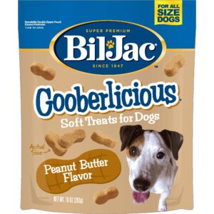 bil-jac dog treats - gooberlicious dog treats peanut butter soft puppy training treat rewards, 10oz resealable double zipper pouch (4-pack)