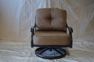 elizabeth outdoor patio 4 swivel rocker club chairs cast aluminum dark bronze, walnut cushions