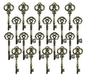 20pcs assorted large vintage skeleton keys (2 styles) - 3 1/4" keys in antique bronze