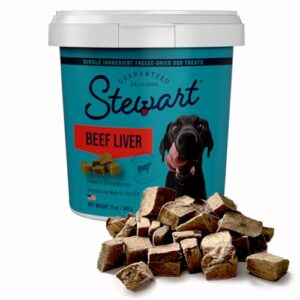 stewart single ingredient freeze dried raw dog treats, beef liver, 12 ounce resealable tub, training treats or meal topper dogs, high protein, grain free, gluten free