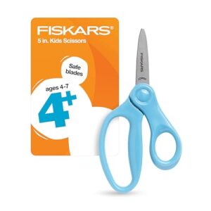 fiskars 5" pointed-tip scissors for kids ages 4-7, scissors for school or crafting, back to school supplies, turquoise