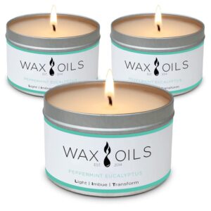 scented candles - peppermint eucalyptus (pack of 3) soy wax aromatherapy, 8oz