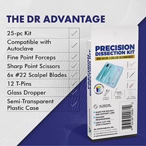 DR Instruments 61936PCT Precision Dissection Kit - 25-Piece Biology Kit - 8 Stainless Steel Instruments - Extra Blades & T-Pins - Biology Students & Faculty - Autoclavable Case in Assorted Colors