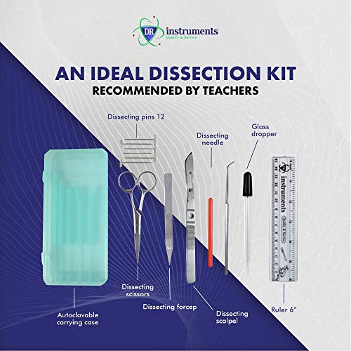 DR Instruments 61936PCT Precision Dissection Kit - 25-Piece Biology Kit - 8 Stainless Steel Instruments - Extra Blades & T-Pins - Biology Students & Faculty - Autoclavable Case in Assorted Colors