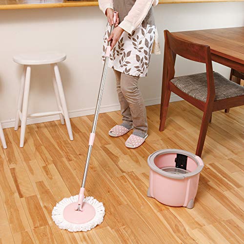 Azuma Industrial TSM557 Rotating Mop Tornado Round Set, Compact, Wiping Width 10.2 inches (26 cm), Handle Length 42.5-51.2 inches (107.5-130 cm), Pink, Single Layer Cleaning