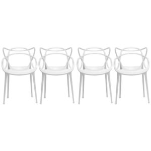 2xhome set of 4 white stackable contemporary modern designer plastic chairs with arms open back armchairs for kitchen dining chair outdoor patio bedroom accent patio balcony office work garden home