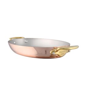 mauviel m'heritage 150 b 1.5mm polished copper & stainless steel oval pan with brass handles, 17.7-in, made in france