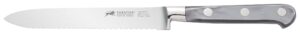 sabatier triple rivet stainless steel serrated utility knife with mother of pearl inspired handl, 5-inch, silver gray