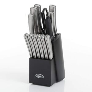 oster wellisford high-carbon stainless steel cutlery set, 14-piece, black/silver