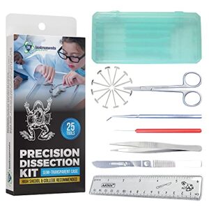 dr instruments 61936pct precision dissection kit - 25-piece biology kit - 8 stainless steel instruments - extra blades & t-pins - biology students & faculty - autoclavable case in assorted colors