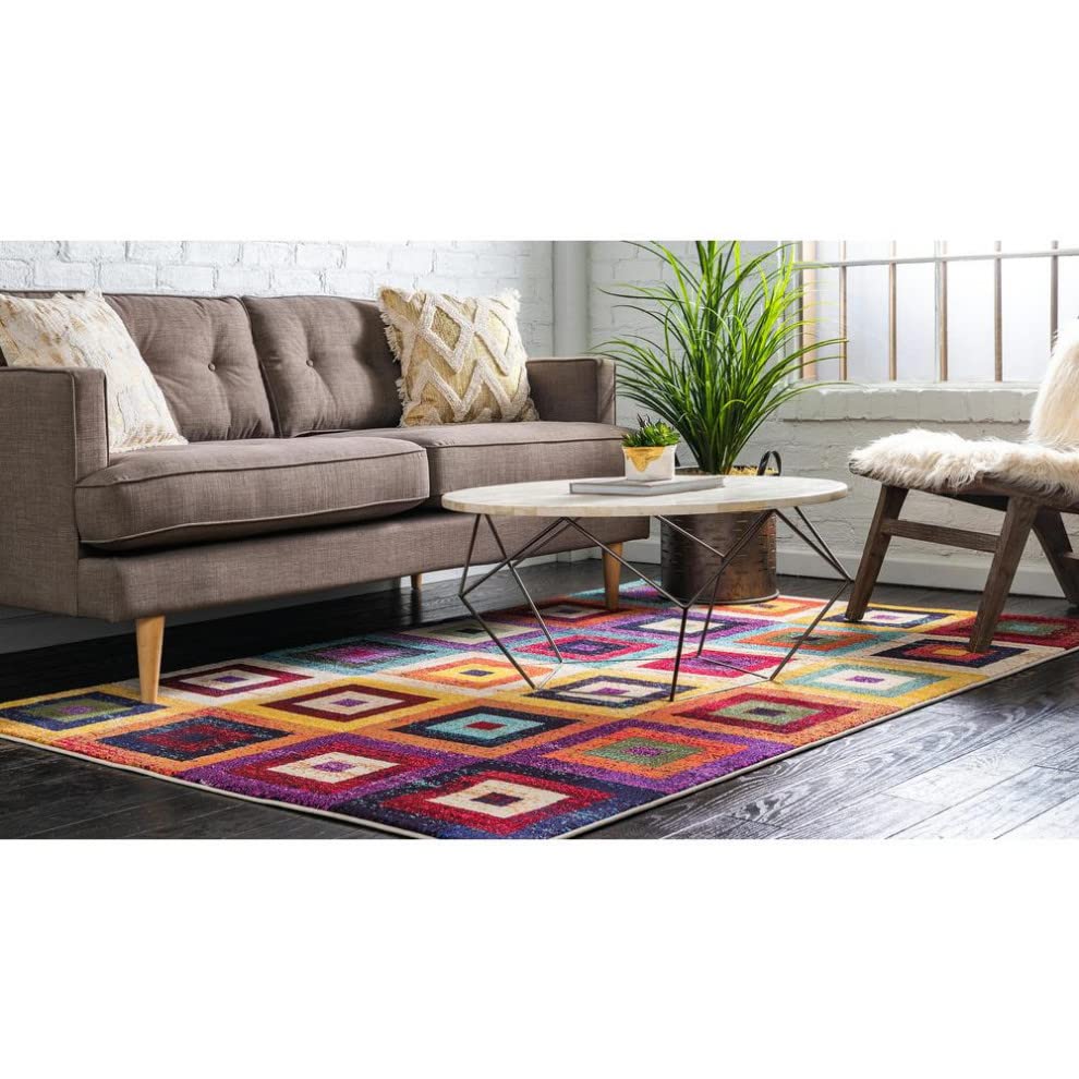 Unique Loom Estrella Collection Colorful, Geometric, Squares Modern, Abstract Area Rug, Rectangular 3' 3" x 5' 3", Multi/Beige