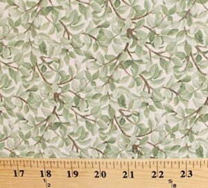 cotton beautiful birds green leaves branches vines tree cream cotton fabric print by the yard (4311-cream)