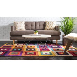 Unique Loom Estrella Collection Colorful, Geometric, Squares Modern, Abstract Area Rug, Rectangular 3' 3" x 5' 3", Multi/Beige