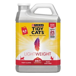 tidy cats cat litter, clumping, 24/7 performance, lightweight, 136 ounce jug