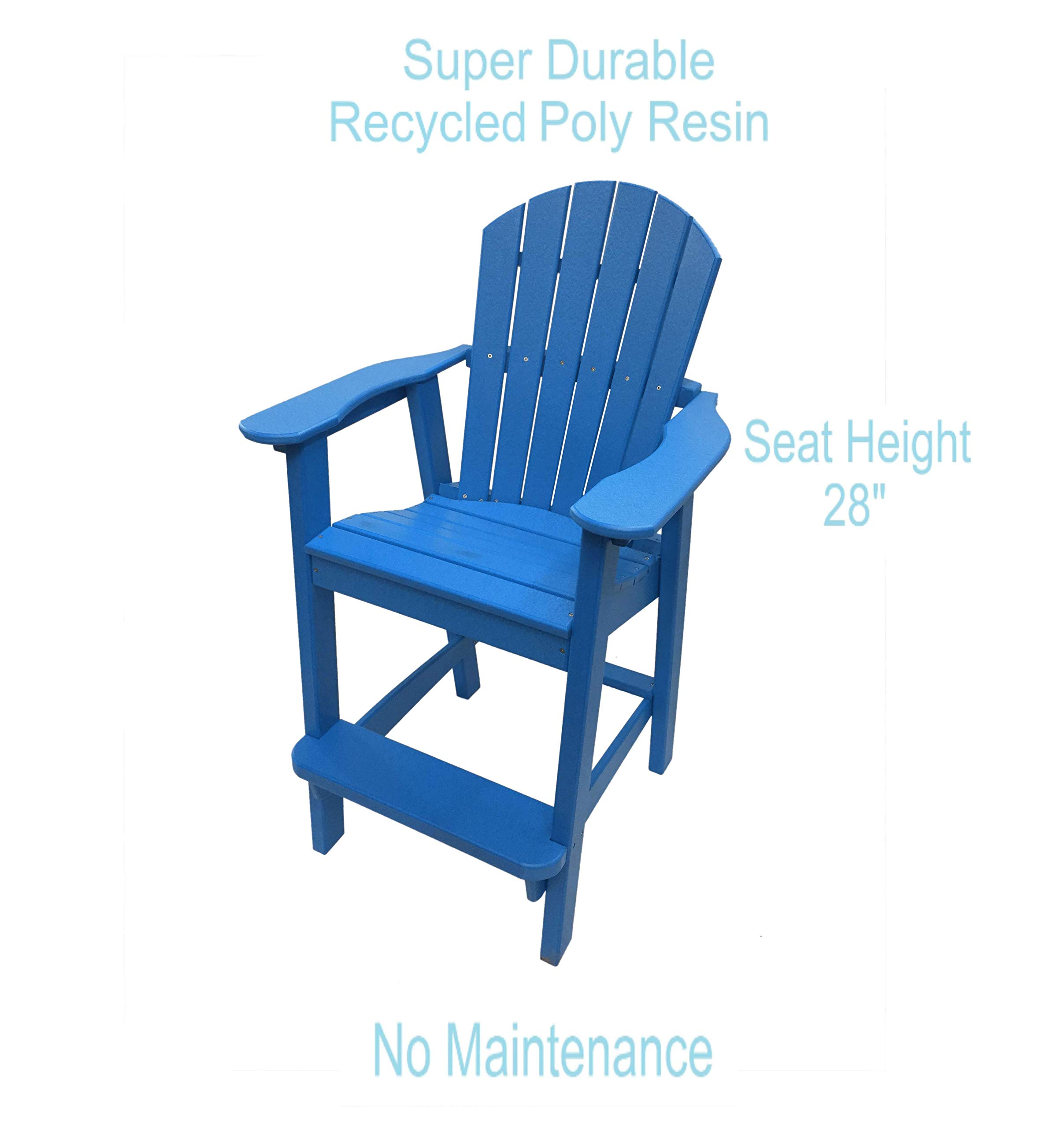 Phat Tommy Tall Adirondack Chair - HDPE Outdoor Furniture - Poly Adirondack Bar Stool - Heavy, Stress Free Furniture for Balcony, Deck, Patio, Front Porch, Blue