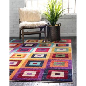 Unique Loom Estrella Collection Colorful, Geometric, Squares Modern, Abstract Area Rug, Rectangular 3' 3" x 5' 3", Multi/Beige