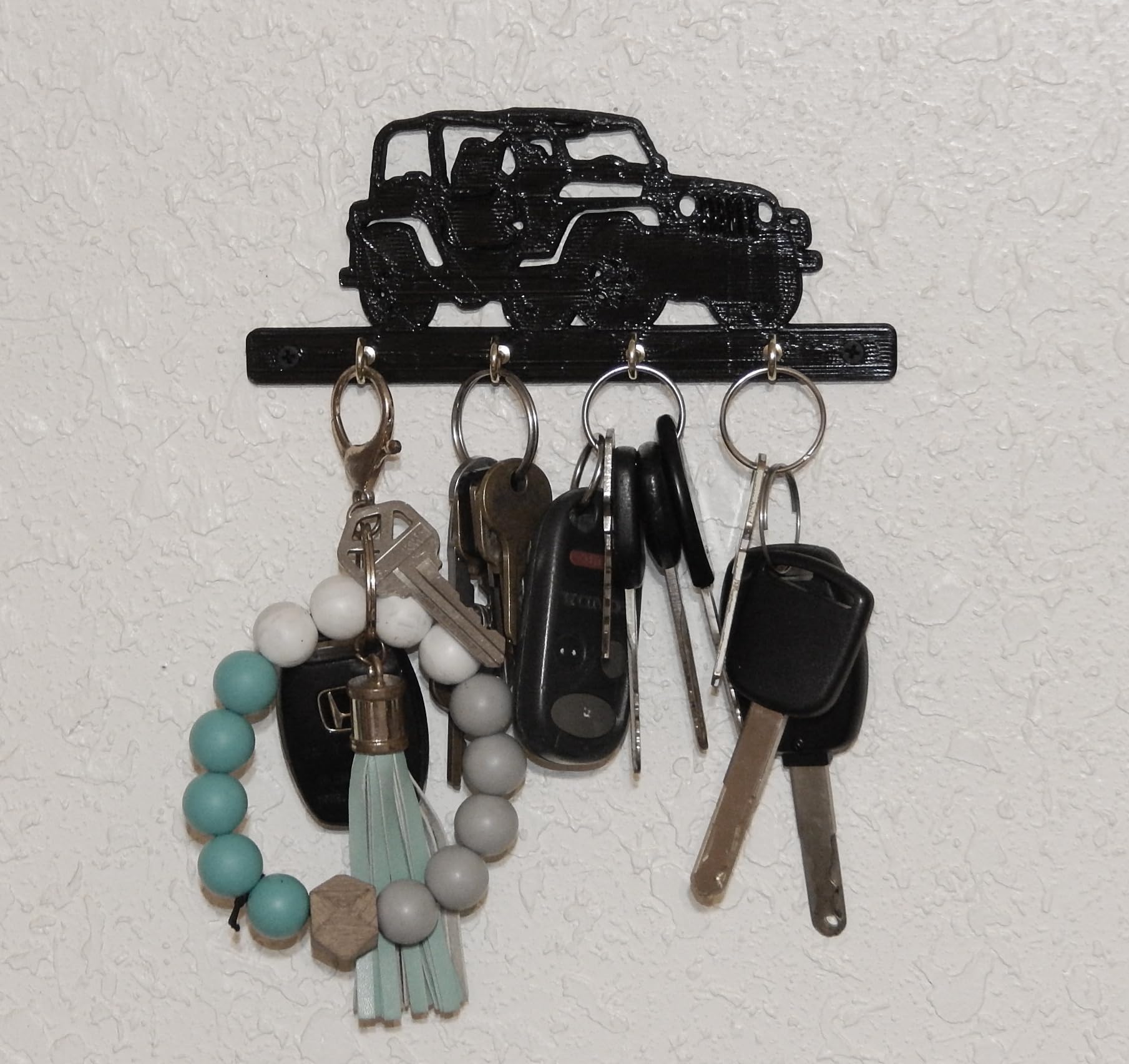 4x4 Rock Crawler Off Road Offroad Key Rack Holder Hanger Key Hooks - Four Hooks Installed - 6" Wide x 2 1/3" Tall x 3/16" Thick