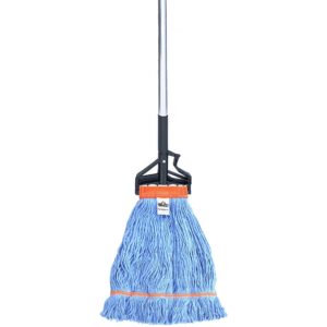 nine forty industrial and commercial-grade looped end wet mop - string mop with 42”-72” adjustable aluminum handle length - flip grip clamp - for optimal absorption and durability - blue