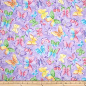 butterflies glitter purple, quilting fabric by the yard