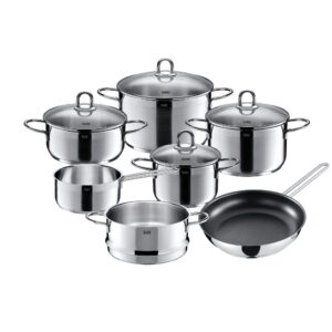 silit pot set 7-piece diamant pouring rim glass lid stainless steel polished suitable for induction hobs dishwasher-safe