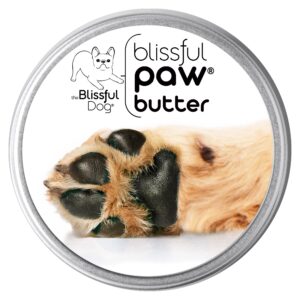 the blissful dog paw butter, moisturizer for dry paw pads, softens and protects a rough paw in winter, versatile, lick-safe dog paw pad balm, 2 oz.