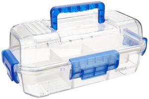 heathrow hs120052 duraporter transport box, clear with blue handles