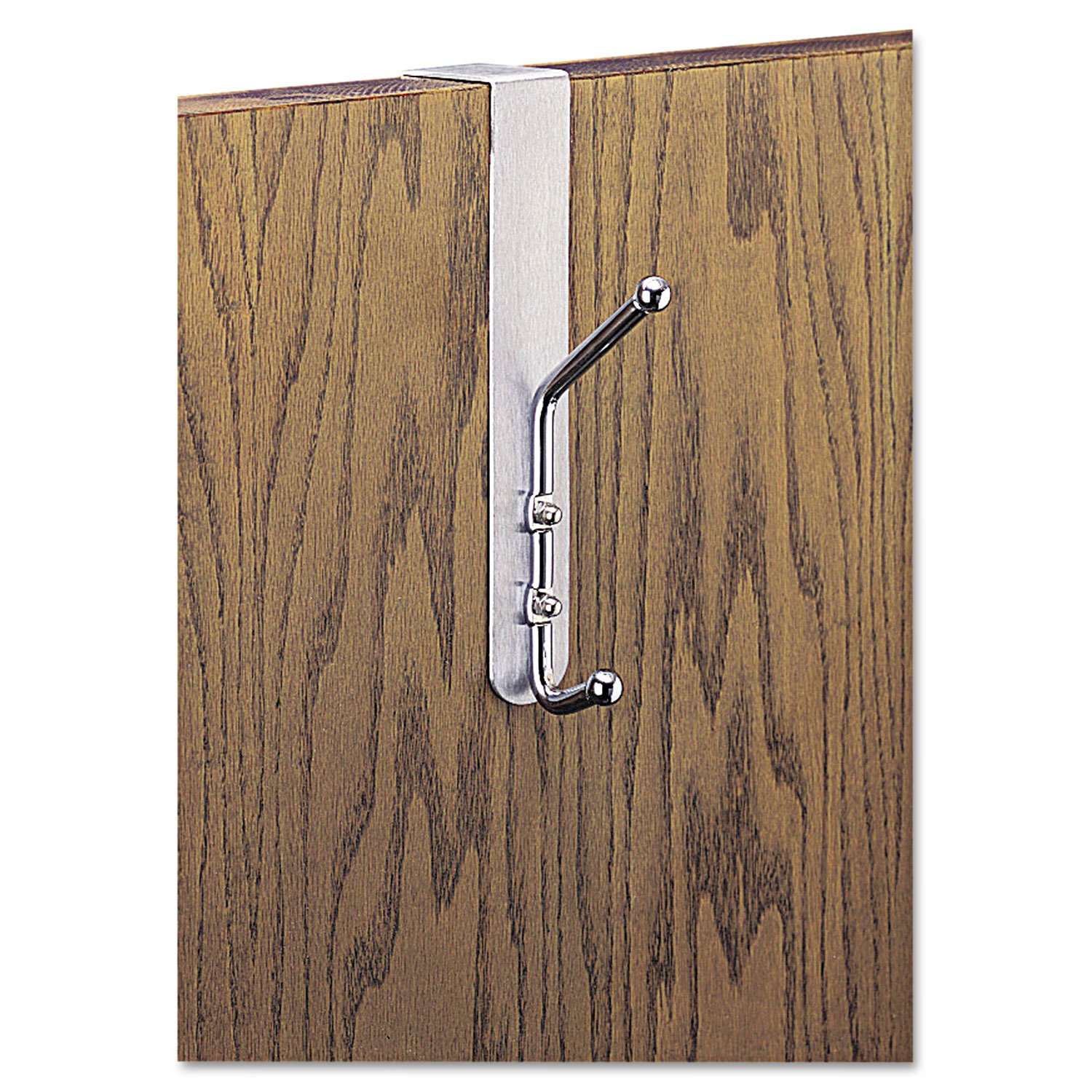 Safco 4166 Over-The-Door Double Coat Hook Chrome-Plated Steel Satin Aluminum Base