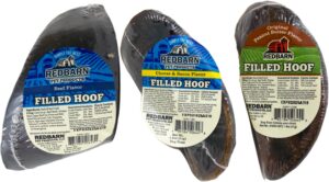 redbarn filled hooves 3 flavor variety bundle, (1) each: peanut butter flavor, cheese & bacon flavor, beefy flavor