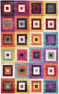 unique loom estrella collection colorful, geometric, squares modern, abstract area rug, rectangular 3' 3" x 5' 3", multi/beige