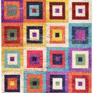 Unique Loom Estrella Collection Colorful, Geometric, Squares Modern, Abstract Area Rug, Rectangular 3' 3" x 5' 3", Multi/Beige