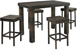 crosley furniture palm harbor 5-piece outdoor dining set for 4, counter height wicker patio table and stools, brown