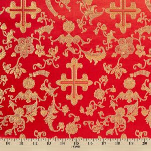 metallic church cross brocade fabric 60 (red/gold)